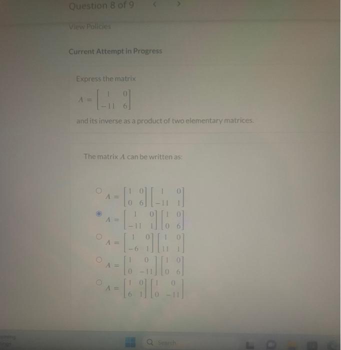 Solved Current Attempt in Progress Express the matrix | Chegg.com