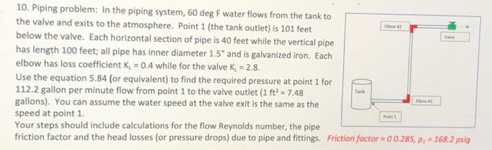 Solved 10. Piping problem: In the piping system, 60deg F | Chegg.com