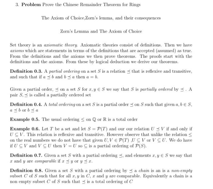 Solved 3. Problem Prove the Chinese Remainder Theorem for | Chegg.com