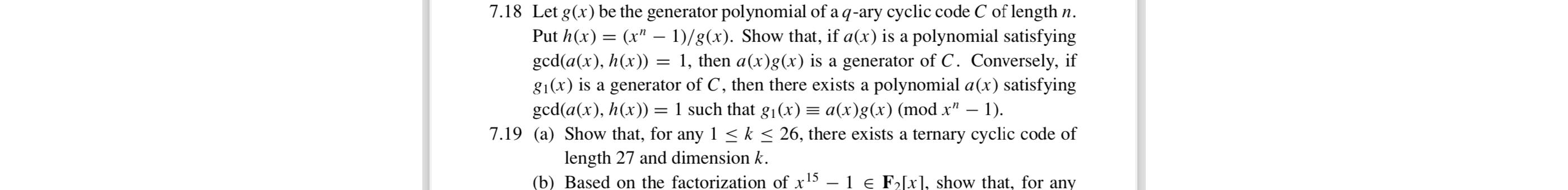 Solved 7.18 ﻿Let g(x) ﻿be the generator polynomial of a | Chegg.com