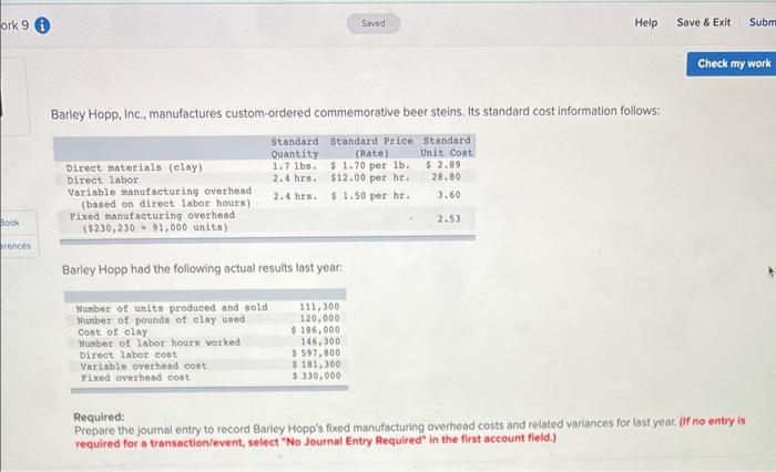 Solved ork 9 Saved Help Save & Exit Subm Check my work | Chegg.com