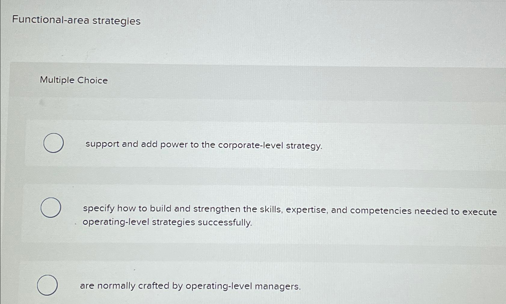 Solved Functional-area strategiesMultiple Choicesupport and | Chegg.com