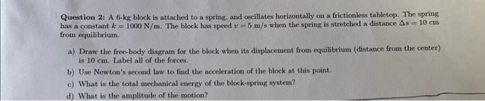 Solved Question 2: A 6- kg block is attached to a spring, | Chegg.com