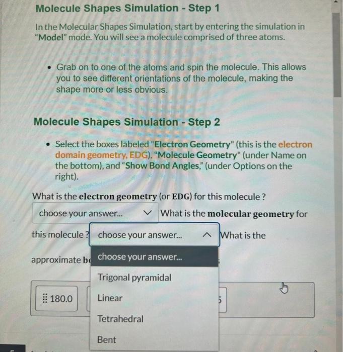 Molecule ShapesMolecule Shapes Simulation - Step 1 In | Chegg.com