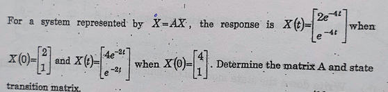 Solved For a system represented by x˙=Ax, ﻿the response | Chegg.com
