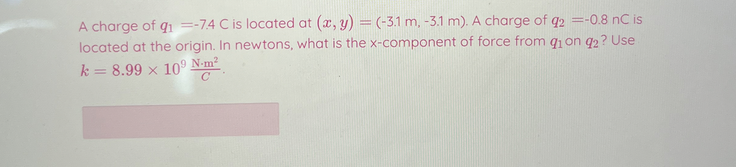 Solved A charge of q1=-7.4C ﻿is located at | Chegg.com