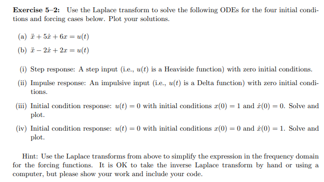 Solved Exercise 5-2: Use the Laplace transform to solve the | Chegg.com
