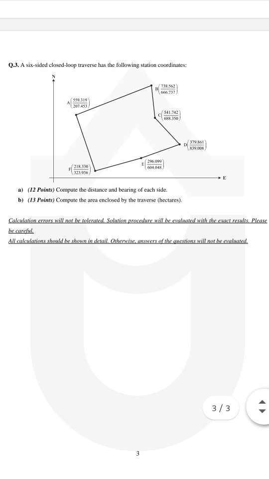 Solved Q.3. A six-sided closed-loop traverse has the | Chegg.com