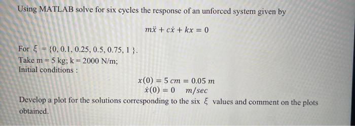 Solved Using MATLAB solve for six cycles the response of an | Chegg.com