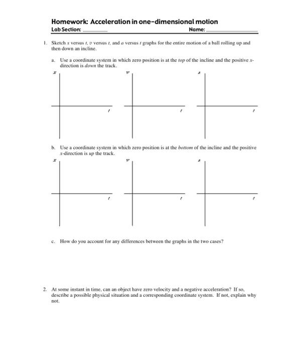 Solved Homework: Acceleration in one-dimensional motion Lab | Chegg.com