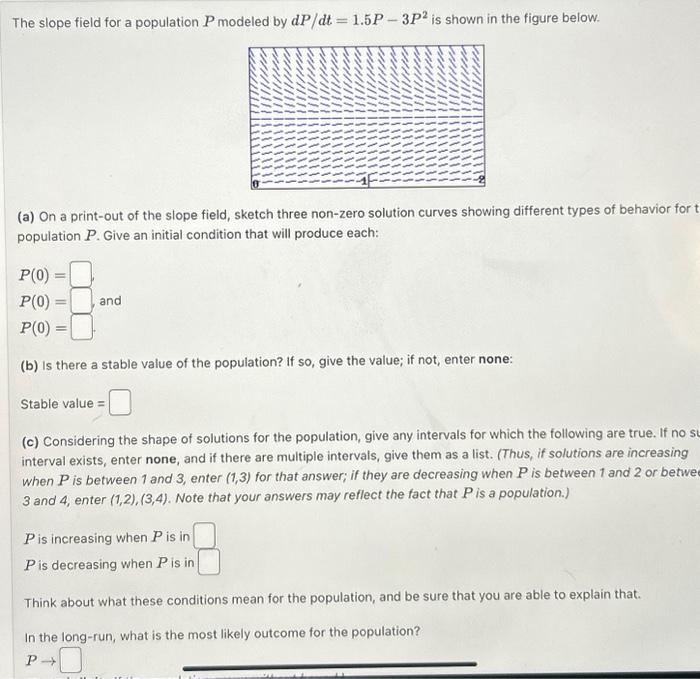 The slope field for a population P modeled by | Chegg.com