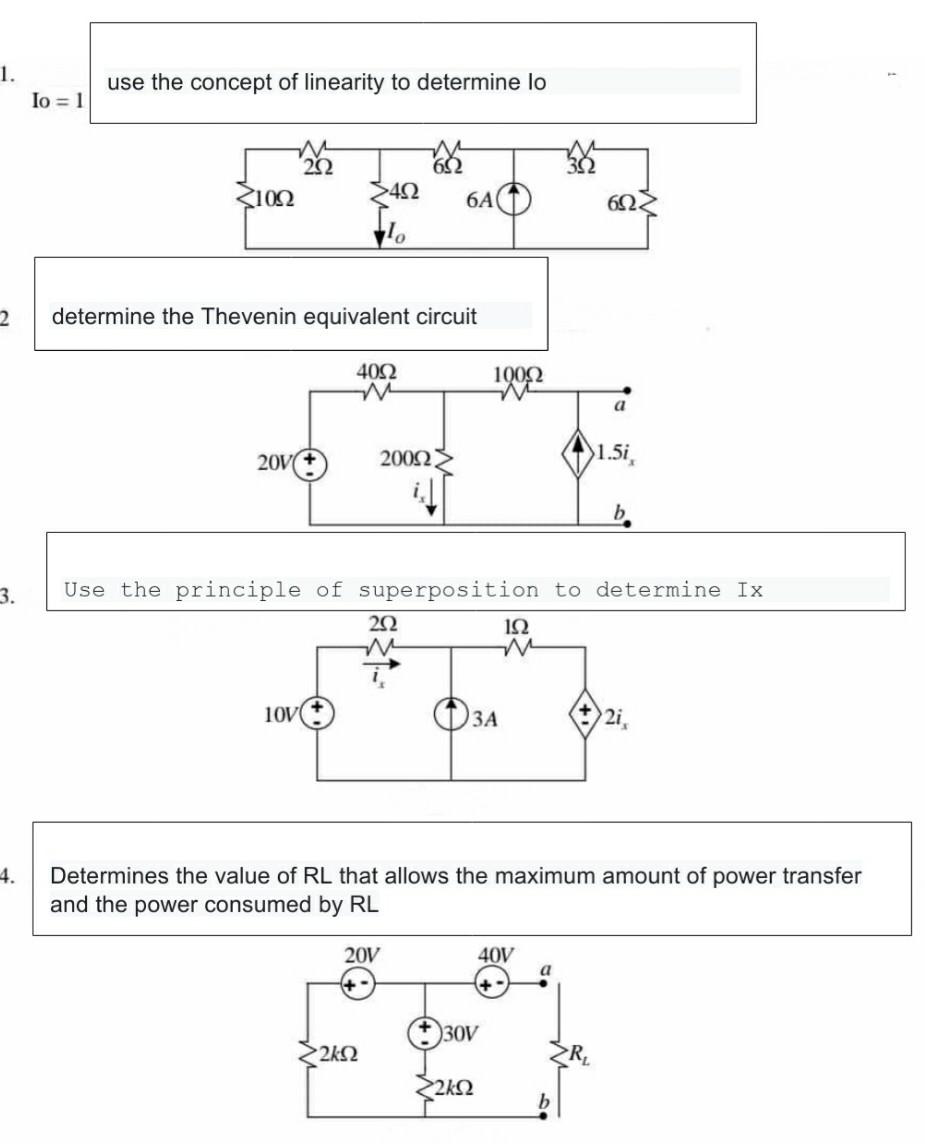 Solved 1. use the concept of linearity to determine lo Io = | Chegg.com