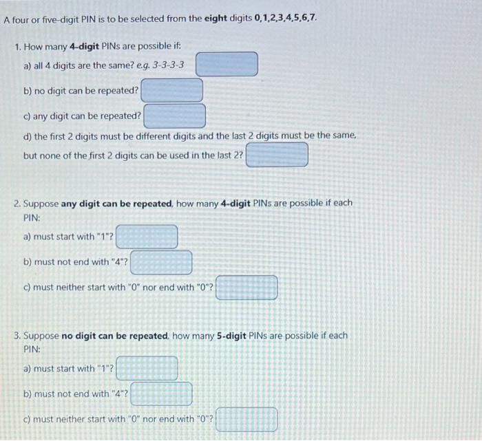 Solved A four or five-digit PIN is to be selected from the | Chegg.com