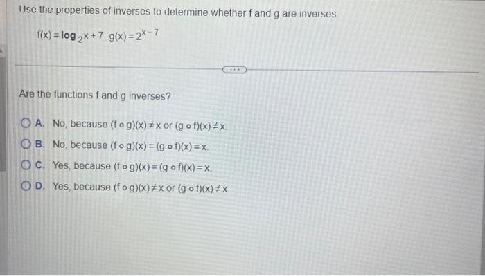 Solved Use the properties of inverses to determine whether f | Chegg.com