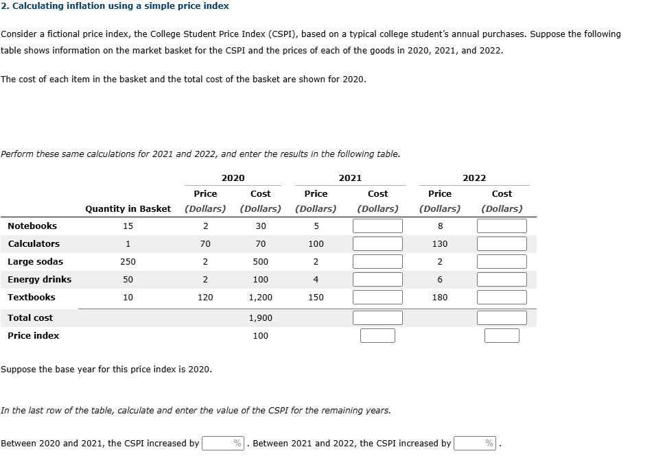 Solved 2. ﻿Calculating inflation using a simple price | Chegg.com