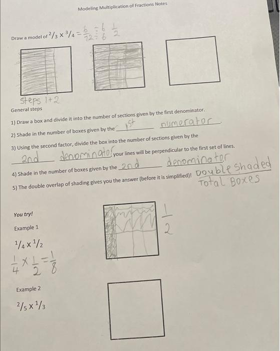 Solved Modeling Multiplication of Fractions Notes 1) Draw a | Chegg.com