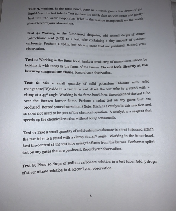 Solved Test # Observations Balanced Equation Physical or | Chegg.com