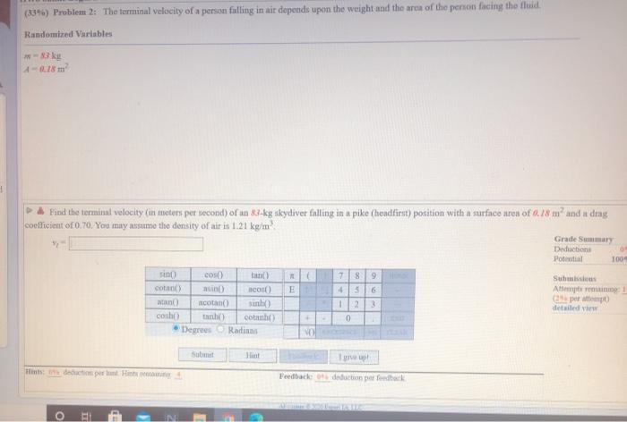 Solved 33 Problem 2 The Terminal Velocity Of A Person