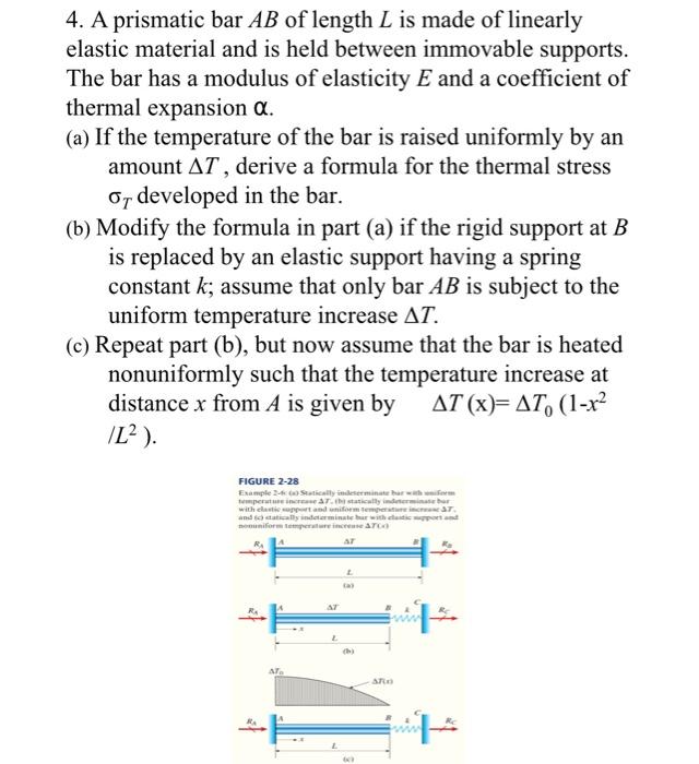 Solved 4. A prismatic bar AB of length L is made of linearly | Chegg.com