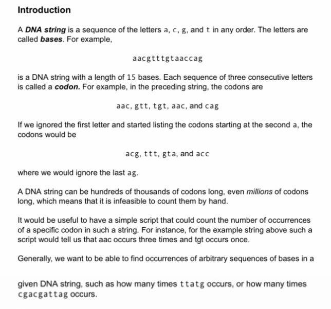 Solved Introduction A DNA string is a sequence of the | Chegg.com