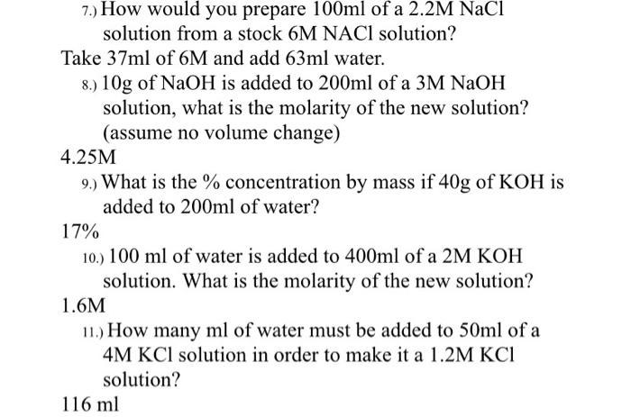 Solved 7.) How would you prepare 100ml of a 2.2M NaCl | Chegg.com