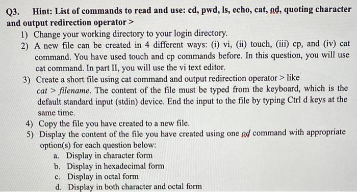 Solved A Q3 Hint List Of Commands To Read And Use Cd 