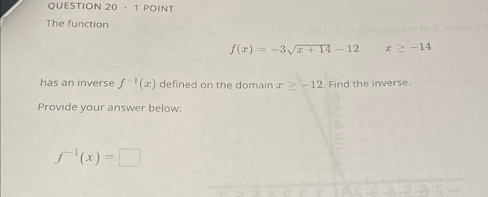 Solved QUESTION 20 - 1 POINTThe | Chegg.com Solved QUESTION 20 - 1 POINTThe | Chegg.com