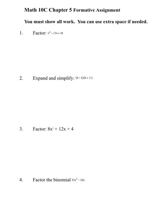 Math 10C Chapter 5 Formative Assignment You must show | Chegg.com