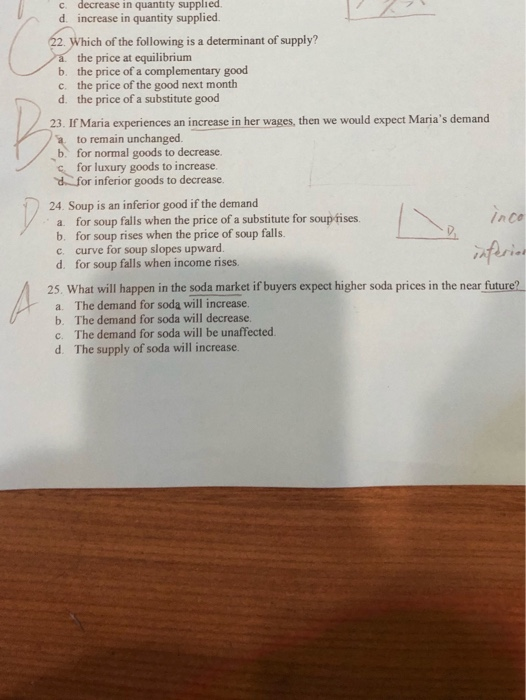 Solved C Decrease In Quantity Supplied D Increase In 6701