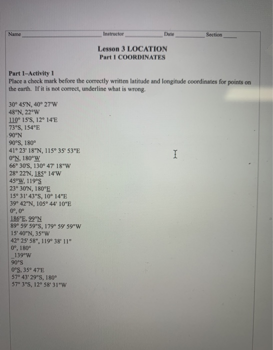 Solved Name Instructor Date Section Lesson 3 LOCATION Part 1 | Chegg.com