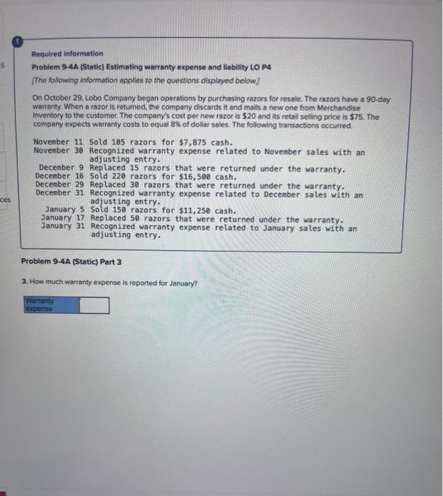 Solved Required information Problem 9-4A (Static) Estimating | Chegg.com