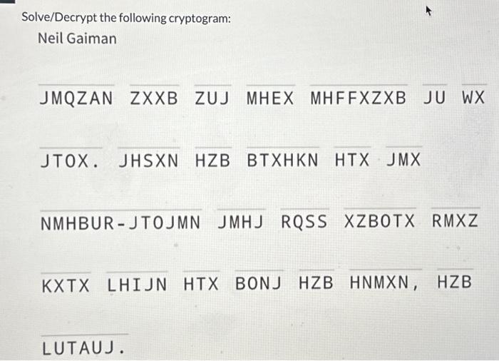 Solved Solve/Decrypt the following cryptogram: Neil Gaiman | Chegg.com