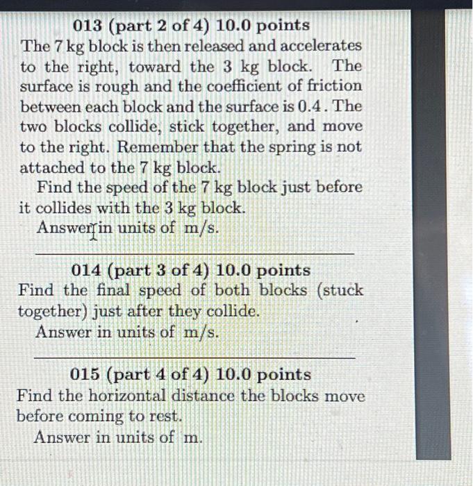 Find the final speed of both blocks (stuck together) | Chegg.com