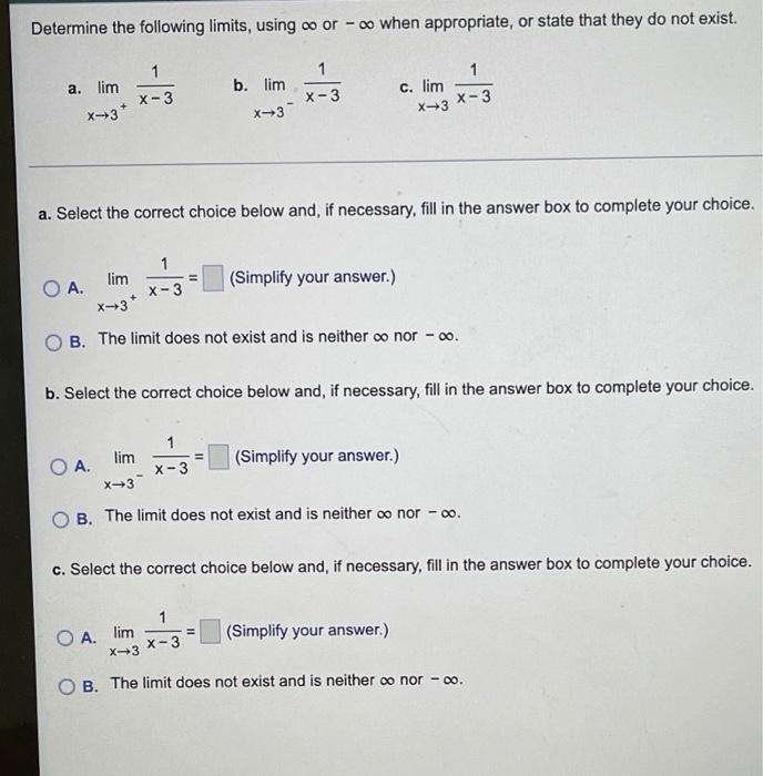 Solved Determine the following limits, using oo or - oo when | Chegg.com