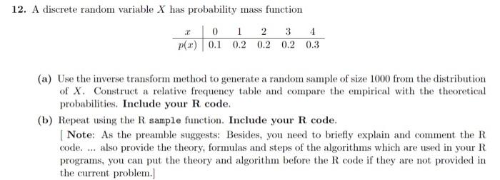 Solved 12. A discrete random variable X has probability mass | Chegg.com