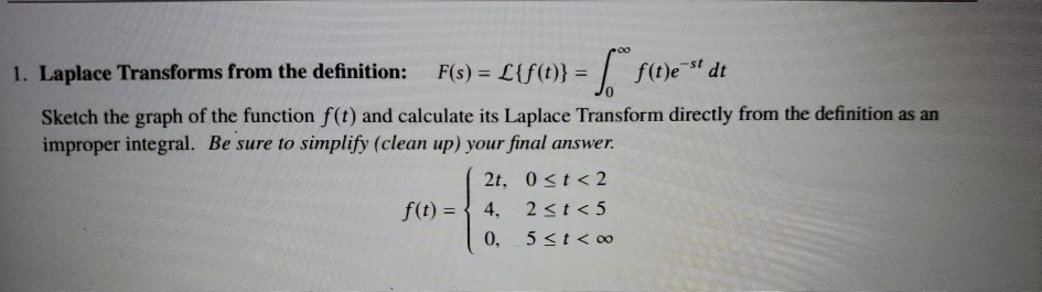 Solved 1. Laplace Transforms from the definition: FC Sketch | Chegg.com