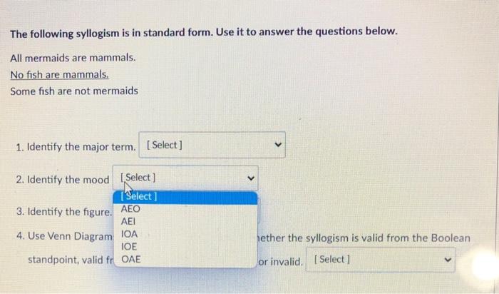 Solved The following syllogism is in standard form. Use it | Chegg.com