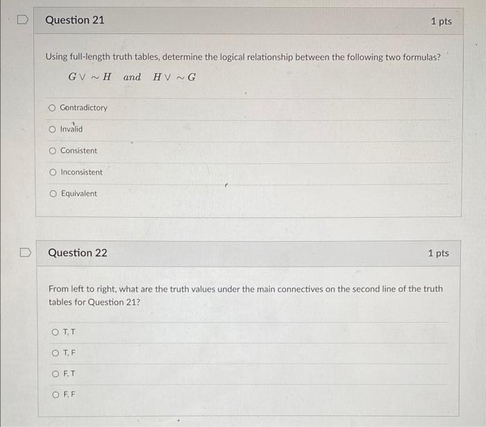 Question 21 1 pts Using full-length truth tables, | Chegg.com