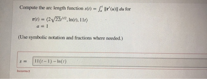 Solved Compute the arc length function s(t) = S |r' (u)|| du | Chegg.com