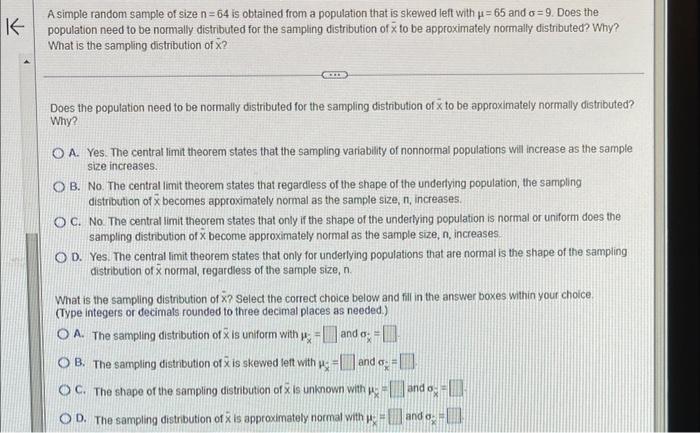 Solved A simple random sample of size n=64 is obtained from | Chegg.com
