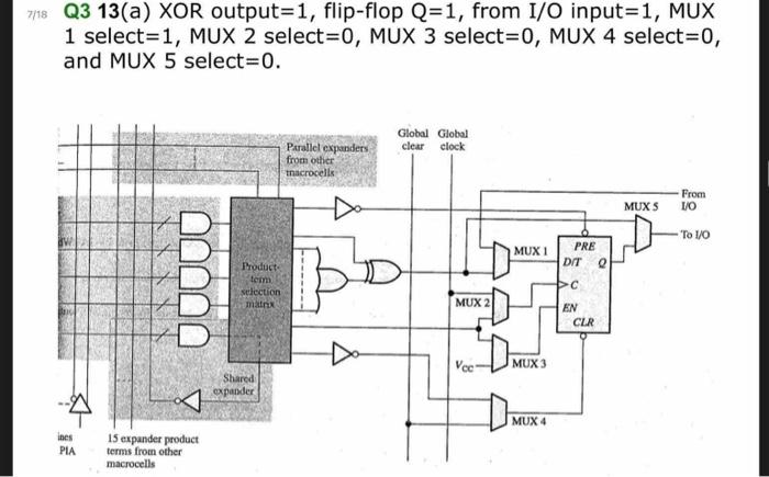Solved Q3 13(a) XOR output=1, flip-flop Q=1, from I/O input | Chegg.com