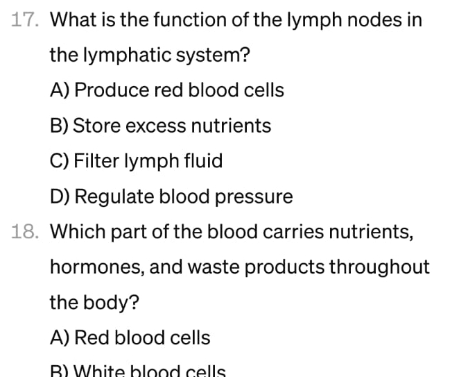 Solved What is the function of the lymph nodes in the | Chegg.com