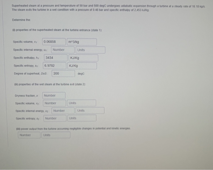Solved Superheated steam at a pressure and temperature of 50 | Chegg.com