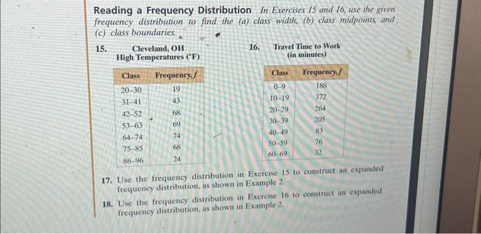 Solved Reading a Frequency Distribution In Exercises 15 and | Chegg.com