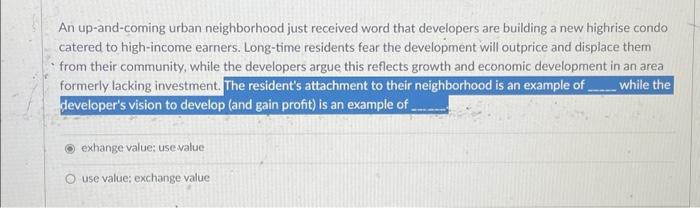 An up-and-coming urban neighborhood just received | Chegg.com
