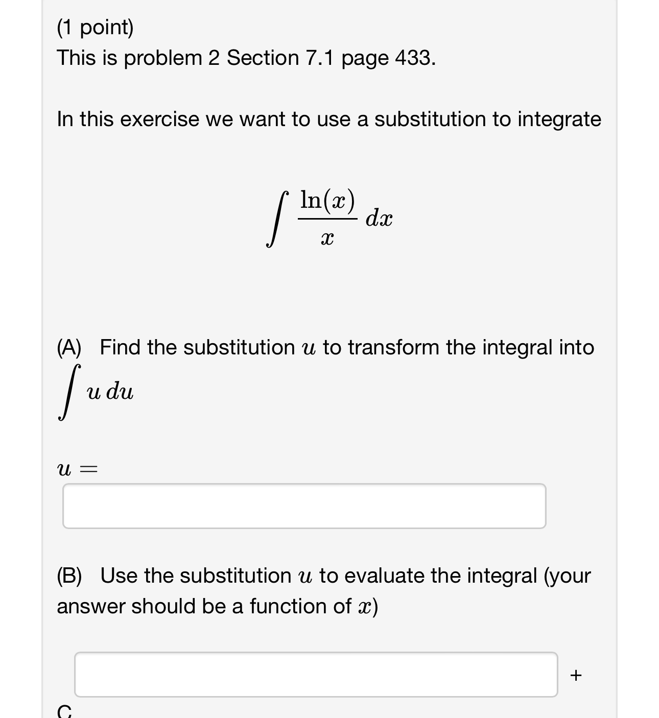 (1 ﻿point)This is problem 2 ﻿Section 7.1 ﻿page 433.In | Chegg.com