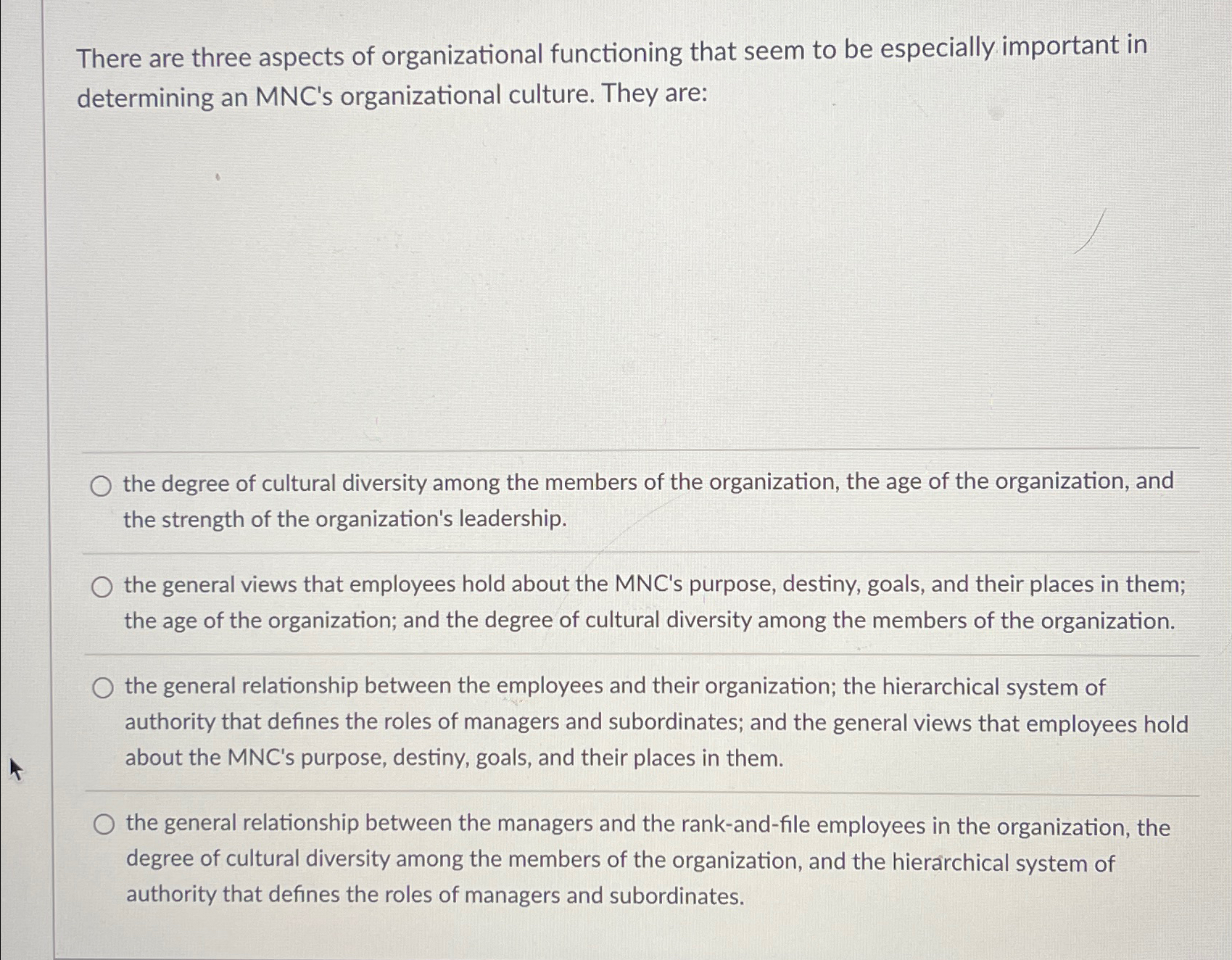 Solved There are three aspects of organizational functioning | Chegg.com