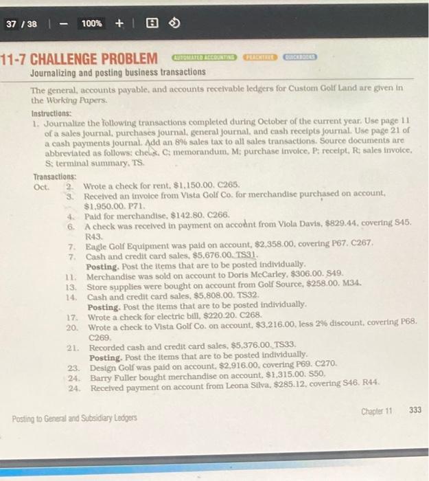 Solved 11-7 CHALLENGE PROBLEM Journalizing and posting | Chegg.com