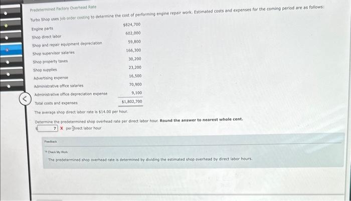 Solved Predetermined factory Overhead fate Turbo shop uset | Chegg.com