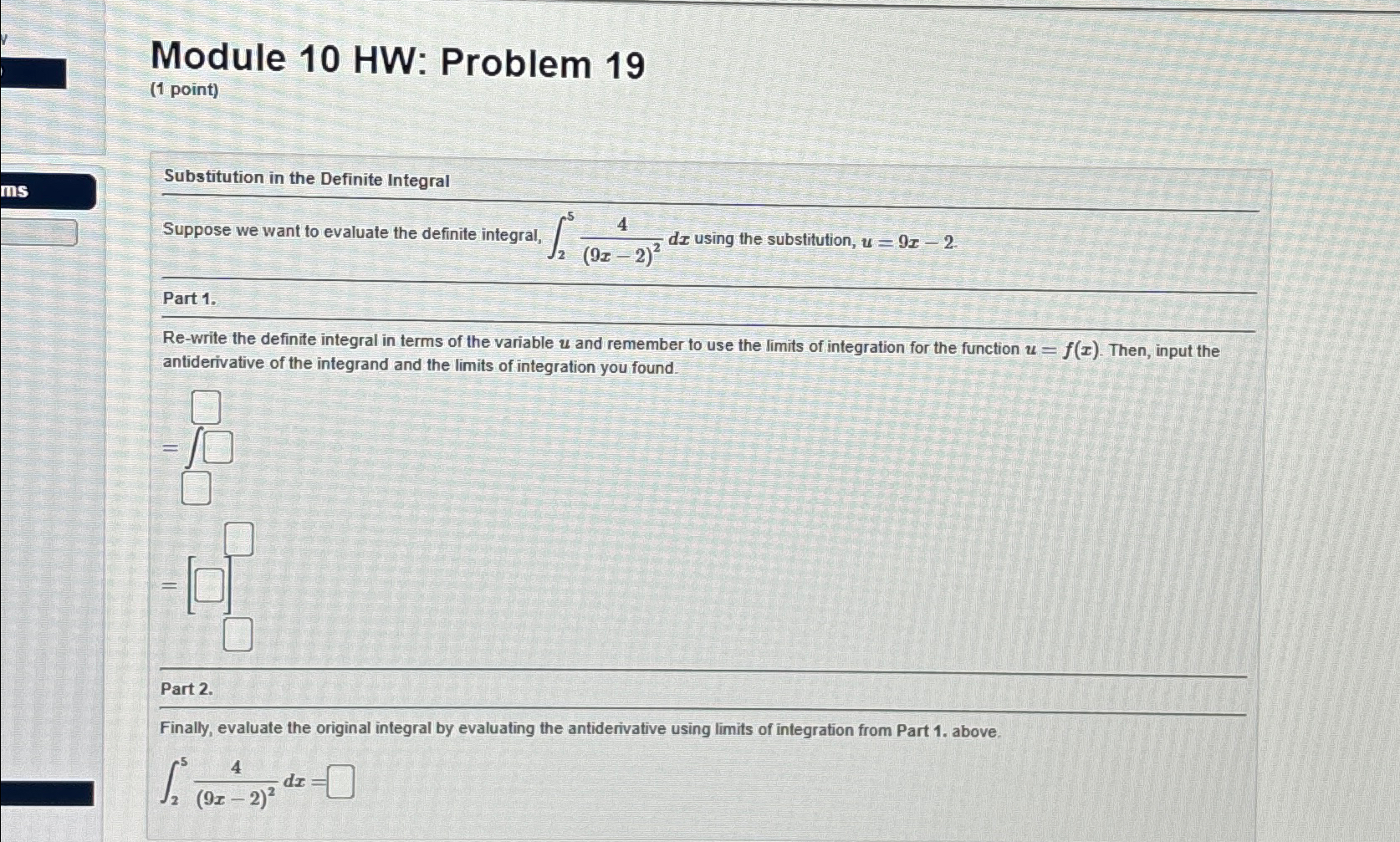 Solved Module 10 ﻿HW: Problem 19(1 ﻿point)Substitution in | Chegg.com